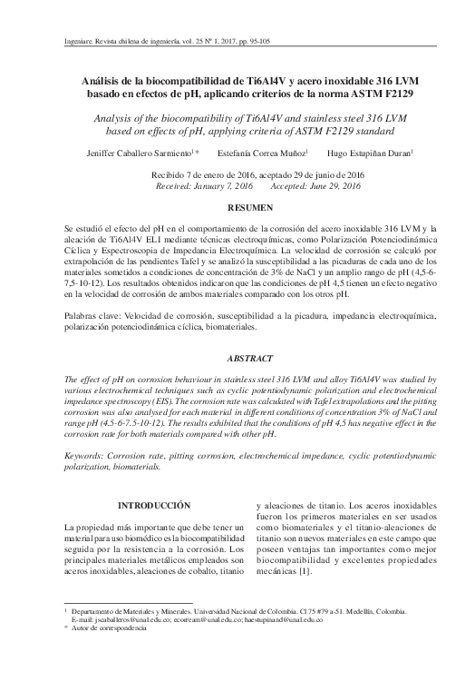 (PDF) Análisis de la biocompatibilidad de Ti6Al4V y acero inoxidable 316 LVM basado en efectos ...