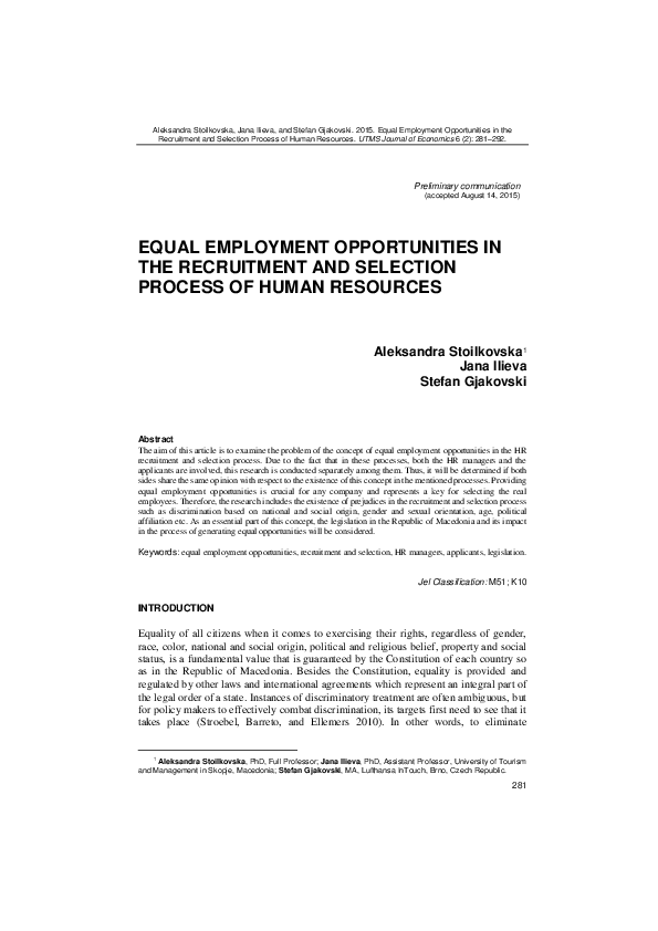 (PDF) Equal Employment Opportunities in the Recruitment and Selection ...