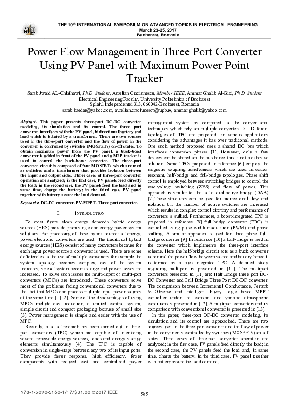 (PDF) Power flow management in three port converter using PV panel with maximum power point tracker