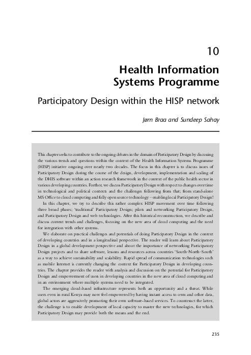 (PDF) Health Information Systems Programme: Participatory Design within the HISP network