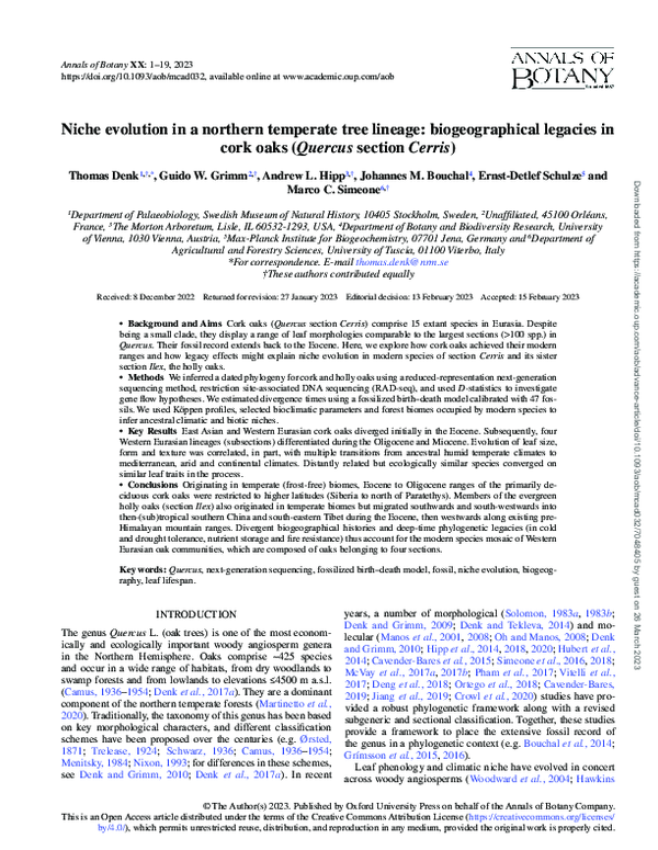 (PDF) Niche evolution in a northern temperate tree lineage ...