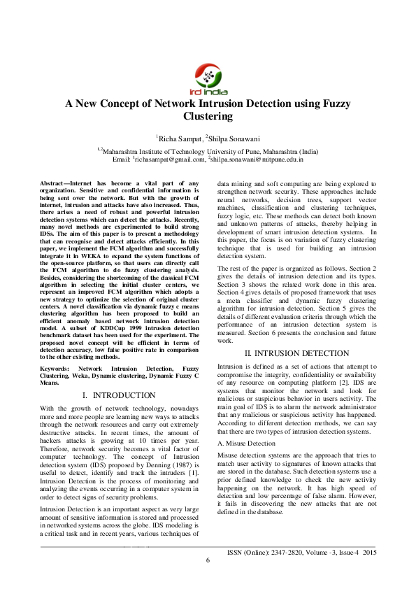 (PDF) A New Concept of Network Intrusion Detection using Fuzzy Clustering