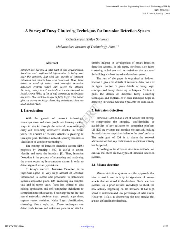 (PDF) A Survey of Fuzzy Clustering Techniques for Intrusion Detection ... (PDF) A Survey of Fuzzy Clustering Techniques for Intrusion Detection ...