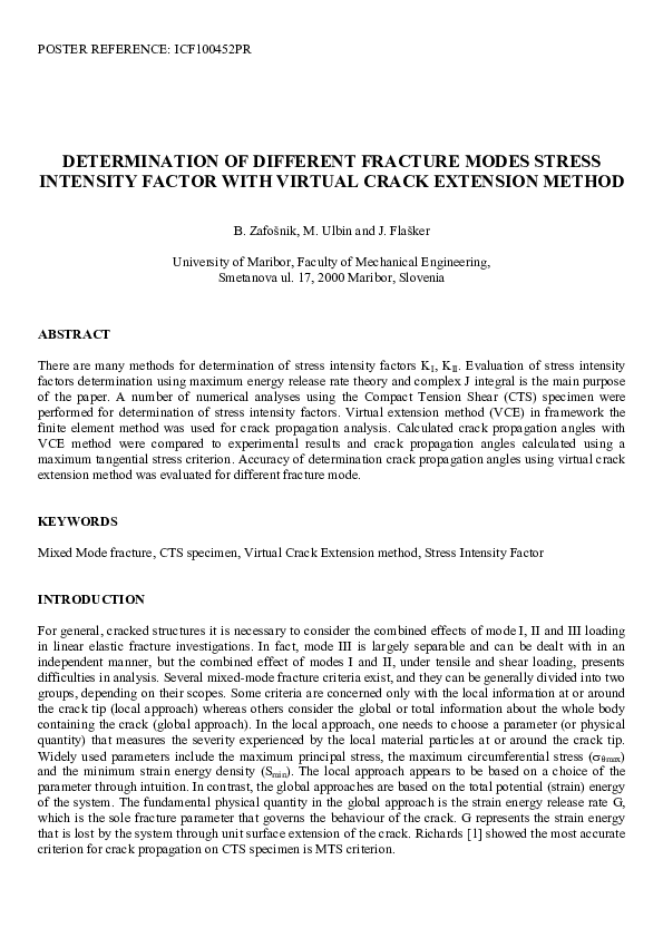 (PDF) Determination of different fracture mode stress intensity factor ...