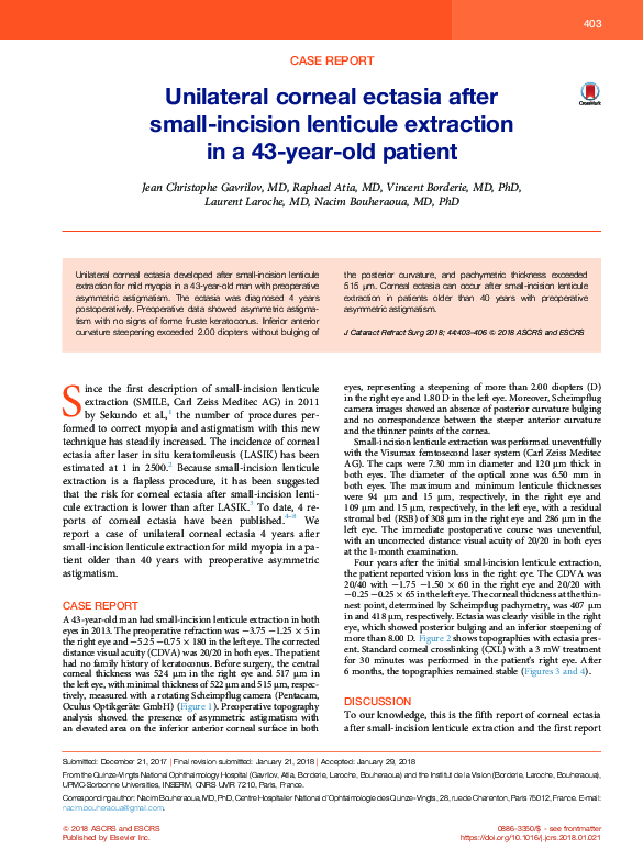 (PDF) Unilateral corneal ectasia after small-incision lenticule ...