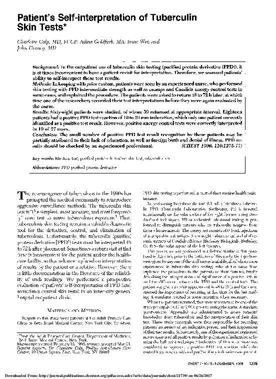 (PDF) Patient's Self-interpretation of Tuberculin Skin Tests