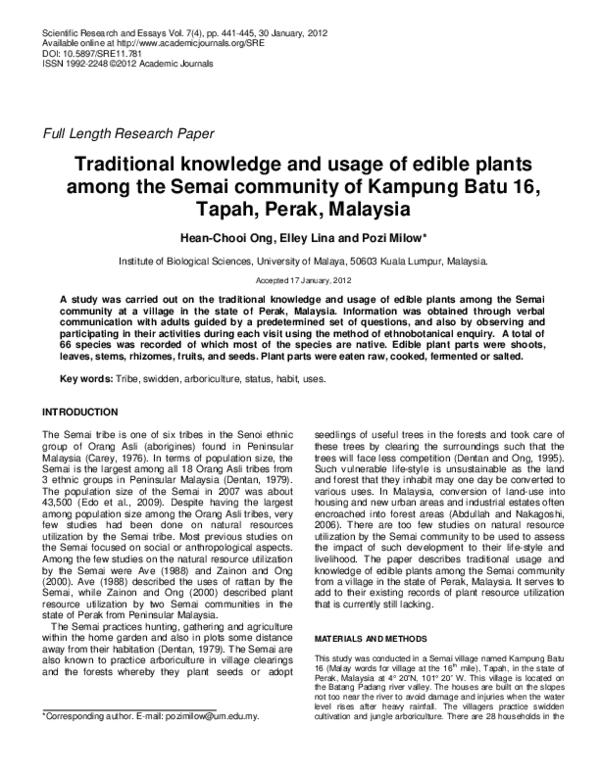 (PDF) Traditional knowledge and usage of edible plants among the Semai ...