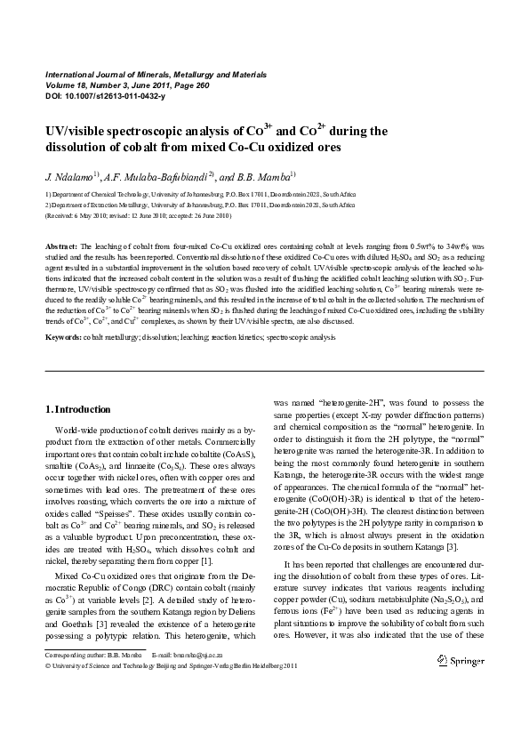 (PDF) UV/visible spectroscopic analysis of CO3+ and CO2+ during the ...
