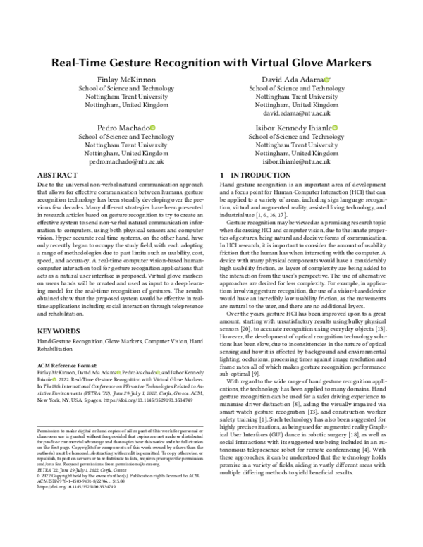 (PDF) Real-Time Gesture Recognition with Virtual Glove Markers