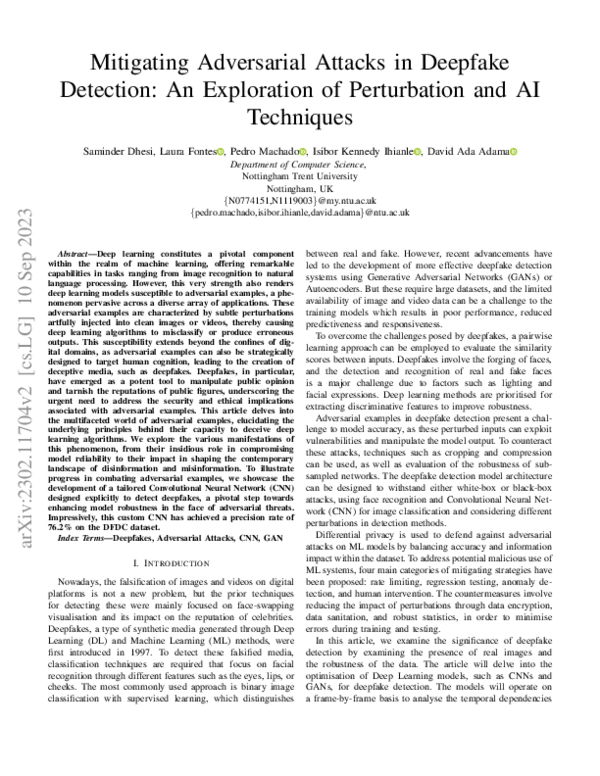 (PDF) Mitigating Adversarial Attacks in Deepfake Detection: An Exploration of Perturbation and ...