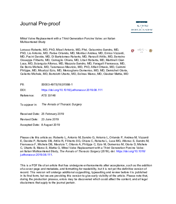 (PDF) Mitral Valve Replacement With a Third-Generation Porcine Valve ...