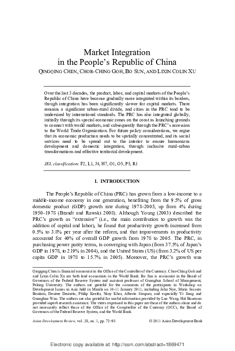 (PDF) Market Integration in the People’s Republic of China | CHORCHING ...