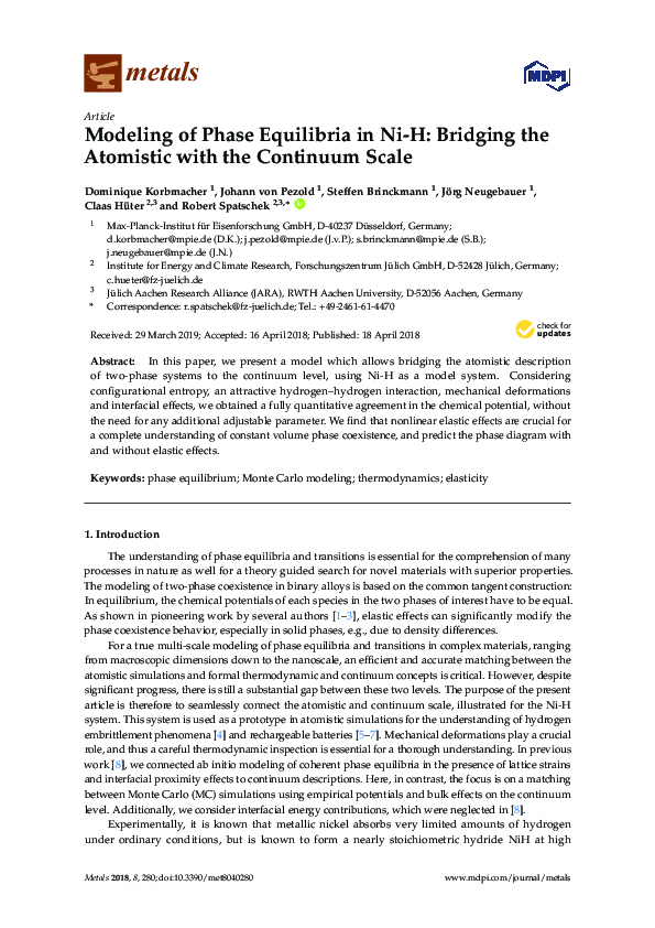 (PDF) Modeling of Phase Equilibria in Ni-H: Bridging the Atomistic with the Continuum Scale