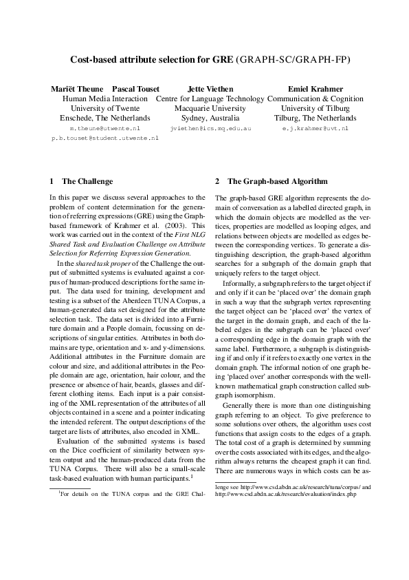 (PDF) Cost-based attribute selection for GRE (GRAPH-SC/GRAPH-FP) | jette viethen - Academia.edu