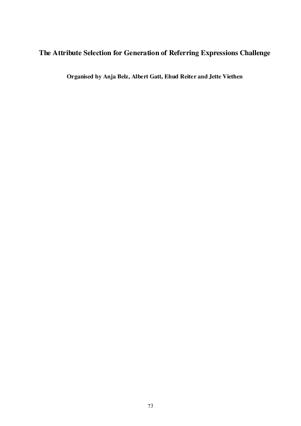 Pdf The Attribute Selection For Generation Of Referring Expressions Challenge Introduction