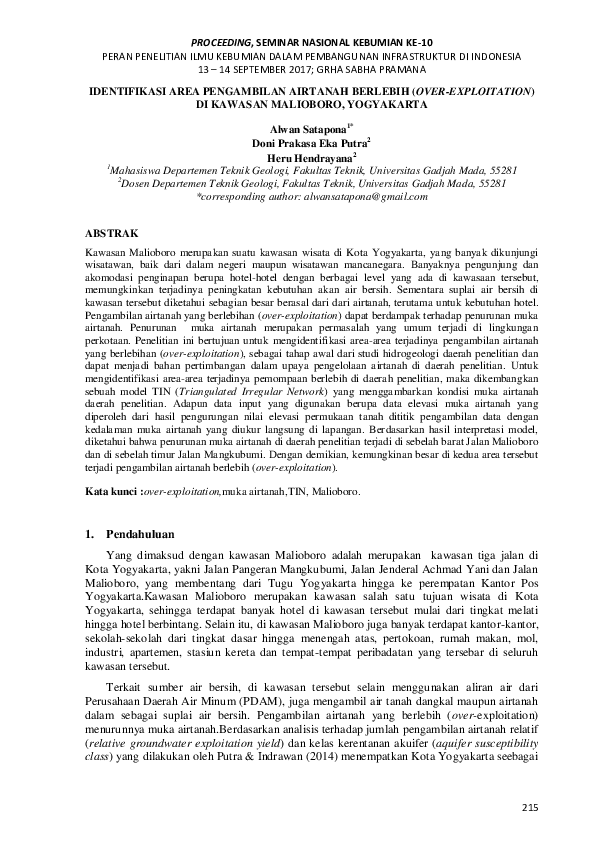 (PDF) Identifikasi Area Pengambilan Airtanah Berlebih (Over-Exploitation)DI Kawasan Malioboro ...