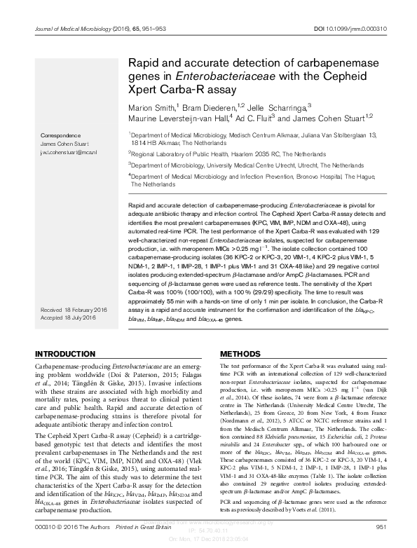 (PDF) Rapid and accurate detection of carbapenemase genes in ...