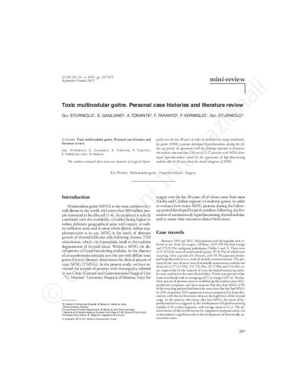 (PDF) Toxic multinodular goitre. Personal case histories and literature ...