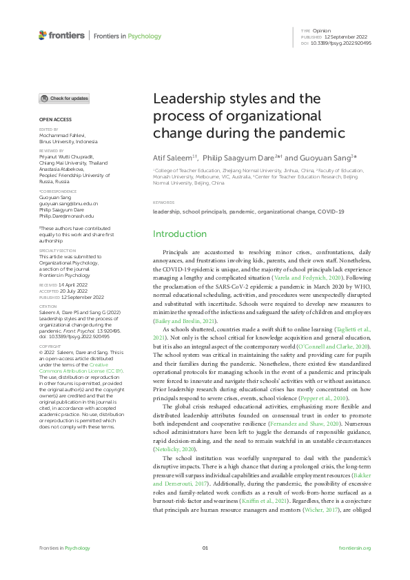 (PDF) Leadership styles and the process of organizational change during ...