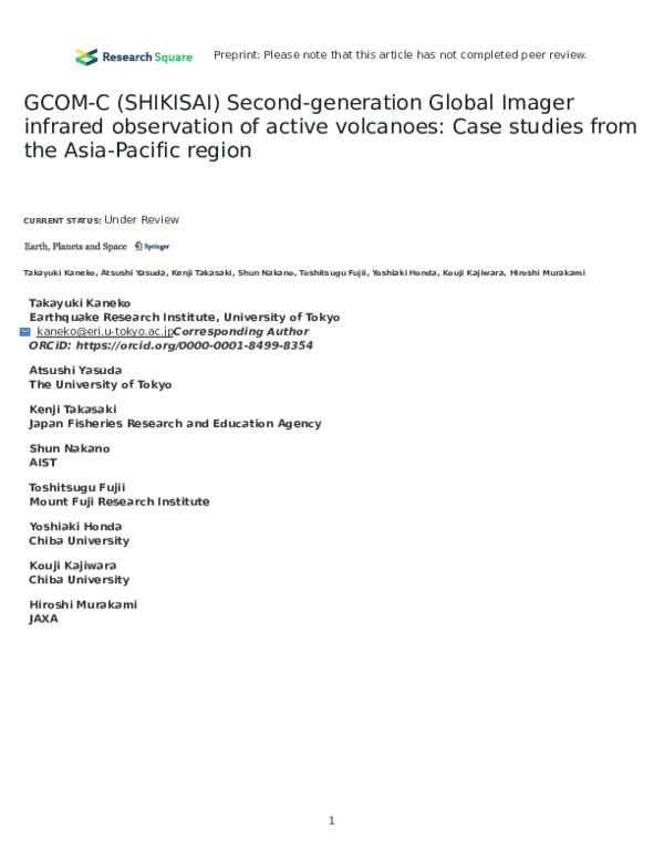 (PDF) GCOM-C (SHIKISAI) Second-generation Global Imager infrared observation of active volcanoes ...