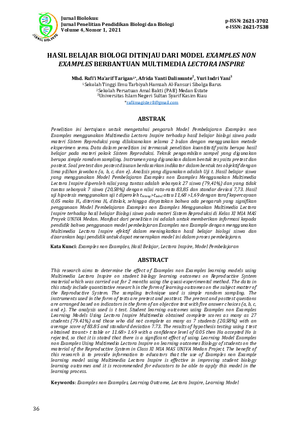 Hasil Belajar Biologi Ditinjau dari Model Examples Non Examples ...