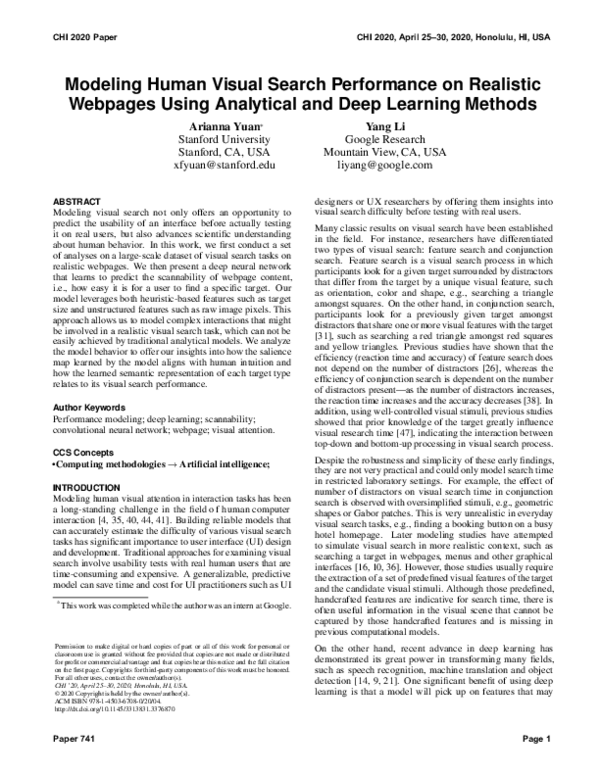 (PDF) Modeling Human Visual Search Performance on Realistic Webpages Using Analytical and Deep ...