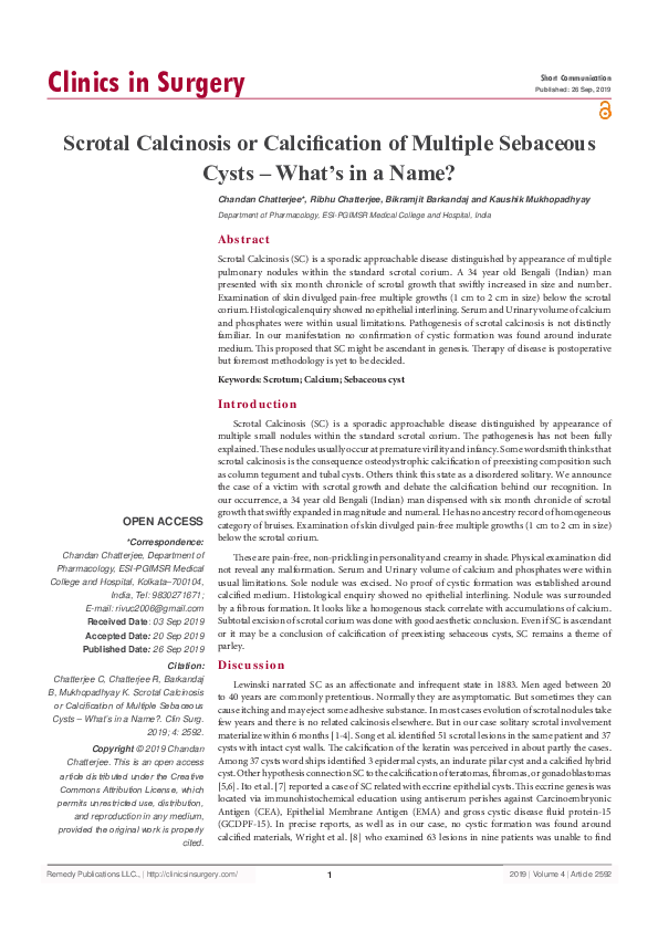 (PDF) Scrotal Calcinosis or Calcification of Multiple Sebaceous Cysts ...