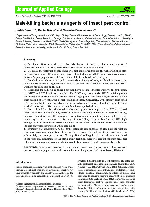(PDF) Male-killing bacteria as agents of insect pest control | Daniel ...