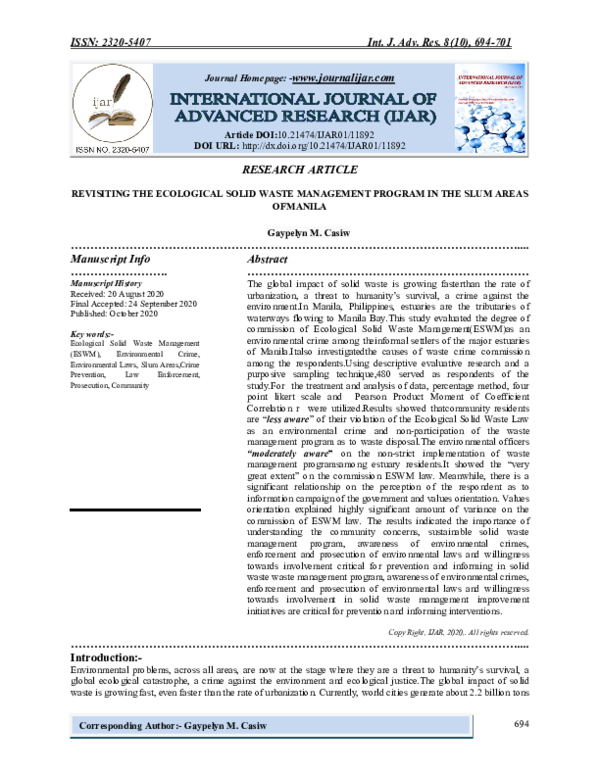 (PDF) Revisiting the Ecological Solid Waste Management Program in the ...