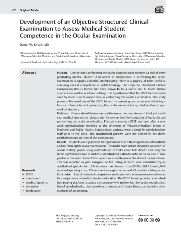 (PDF) Development of an Objective Structured Clinical Examination to ...