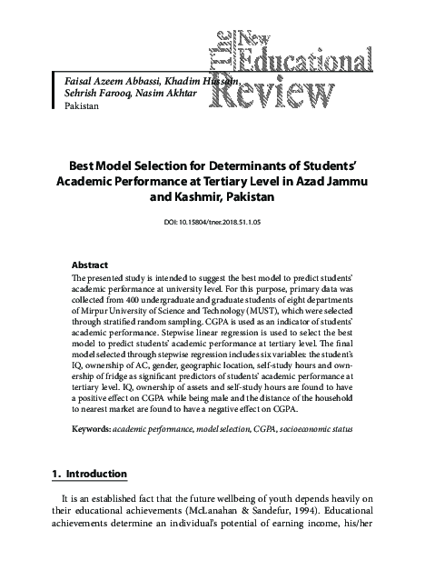 (PDF) Best Model Selection for Determinants of Students’ Academic ...