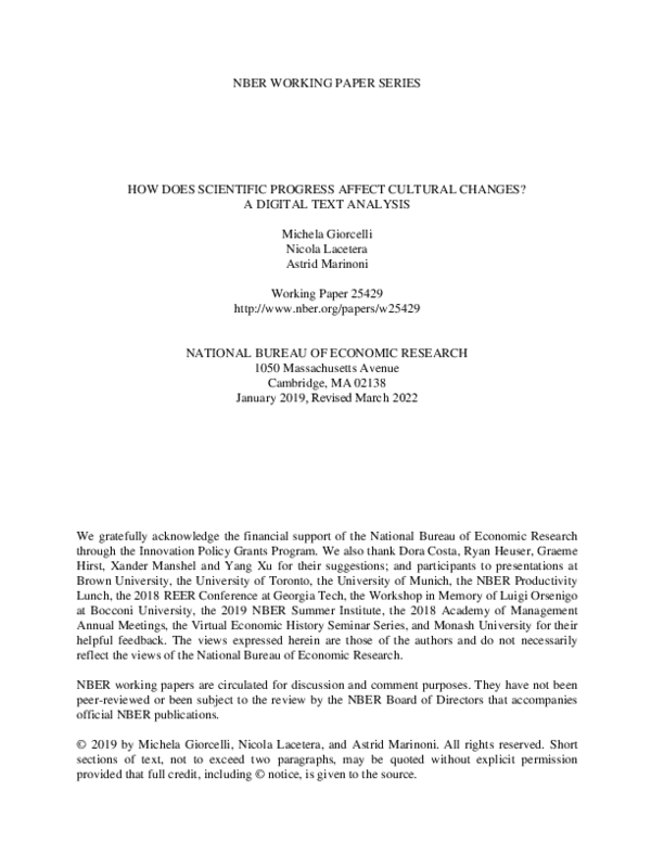 (PDF) Does Scientific Progress Affect Culture? A Digital Text Analysis | Nicola Lacetera ...