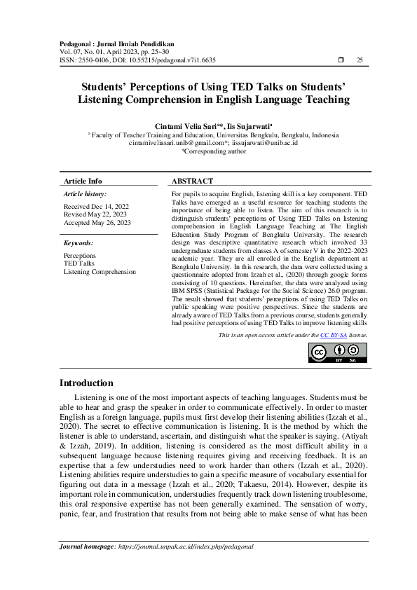 (PDF) Students Perceptions of Using TED Talks on Students Listening ...