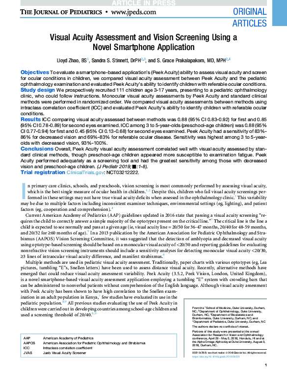 (PDF) Visual Acuity Assessment and Vision Screening Using a Novel ...