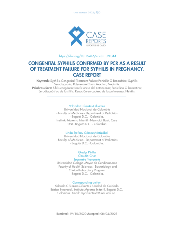 (PDF) Congenital syphilis confirmed by PCR as a result of treatment ...