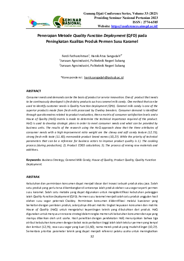 (PDF) Penerapan Metode Quality Function Deployment (QFD) pada Peningkatan Kualitas Produk Permen ...