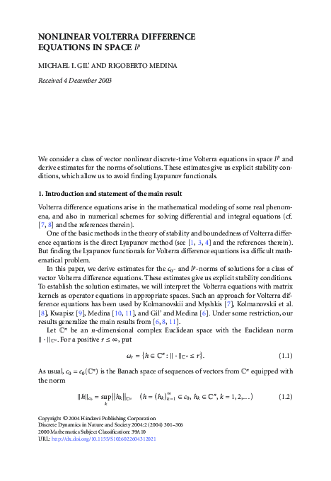 (PDF) Nonlinear Volterra difference equations in spacelp
