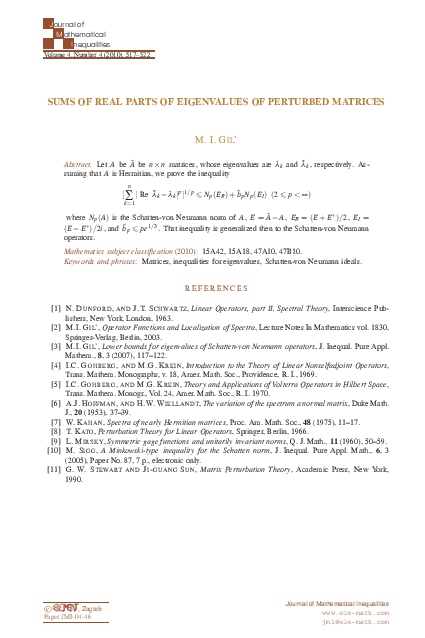 (PDF) Sums of real parts of eigenvalues of perturbed matrices