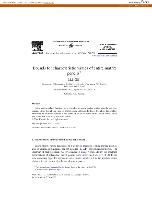 (PDF) Bounds for characteristic values of entire matrix pencils