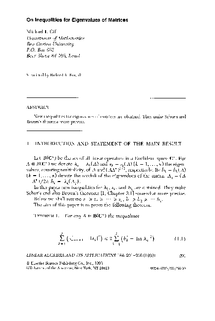 (PDF) On inequalities for eigenvalues of matrices