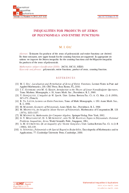 (PDF) Inequalities for products of zeros of polynomials and entire functions