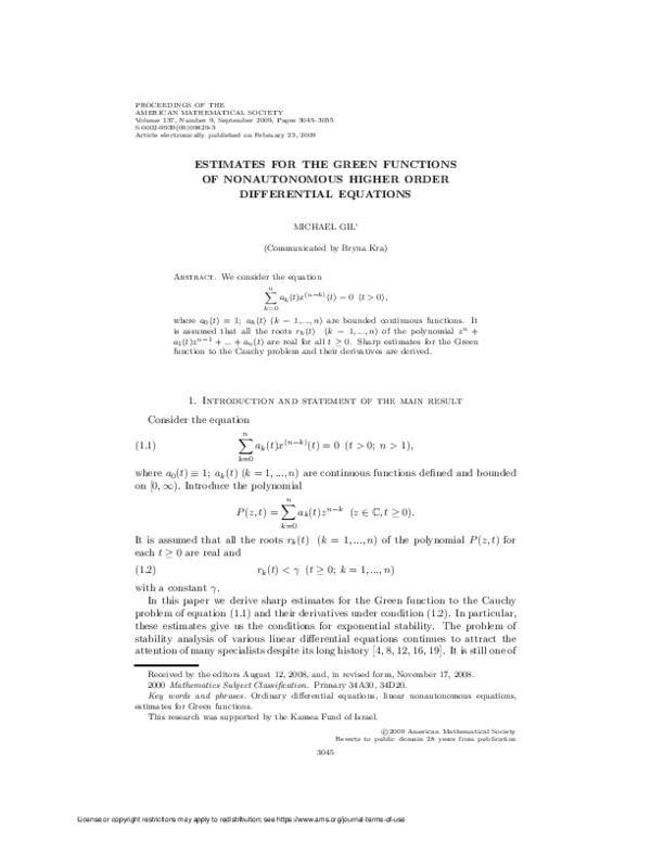 (PDF) Estimates for the Green functions of nonautonomous higher order ...