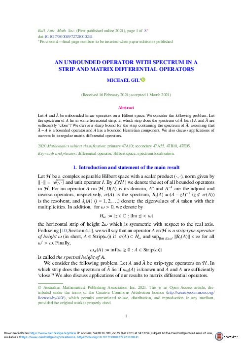 (PDF) An Unbounded Operator with Spectrum in a Strip and Matrix ...