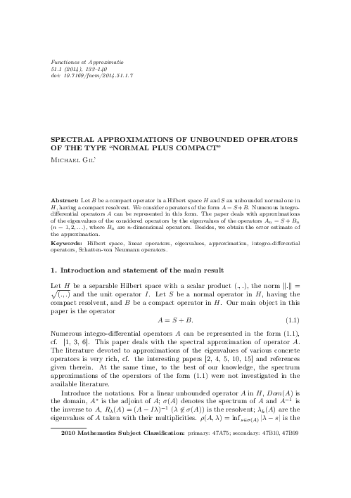 (PDF) Spectral approximations of unbounded operators of the type ...