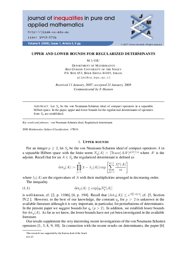 (PDF) Upper and Lower Bounds for Regularized Determinants
