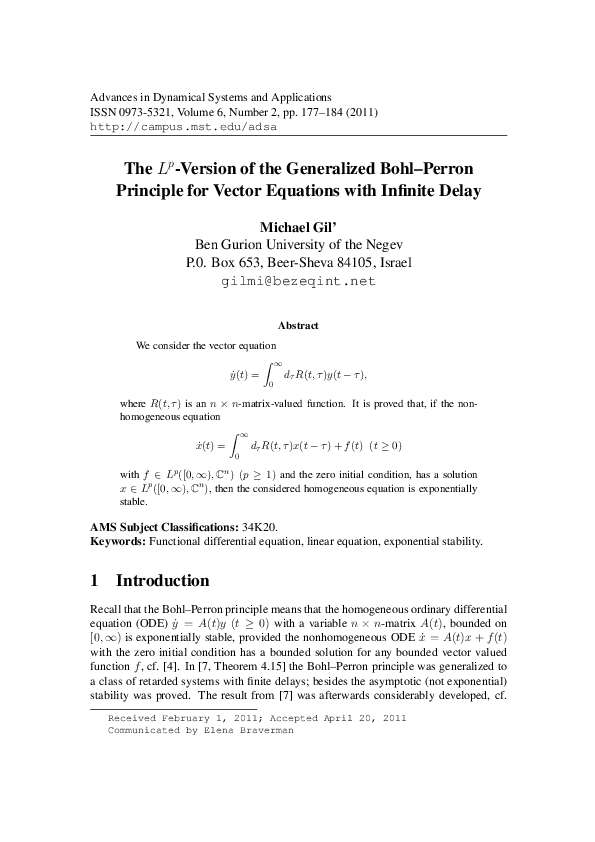 (PDF) TheL p -Version of the Generalized Bohl-Perron Principle for ...