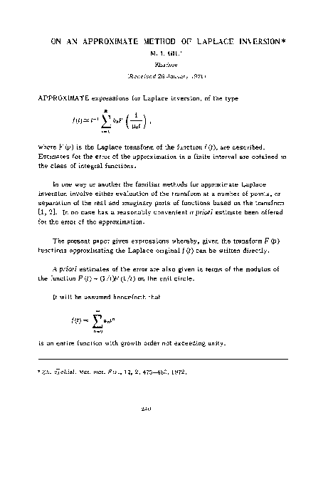 (PDF) On an approximate method of laplace inversion