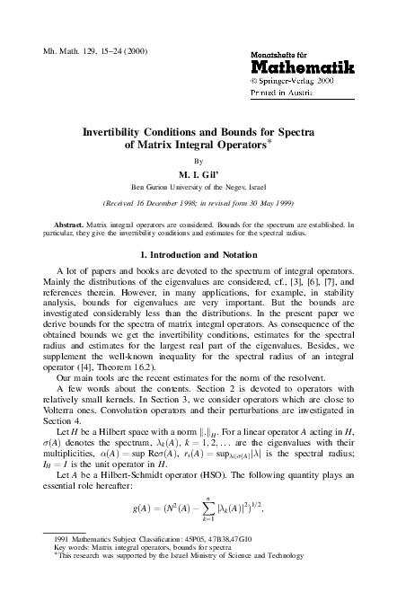 (PDF) Invertibility Conditions and Bounds for Spectra of Matrix Integral Operators