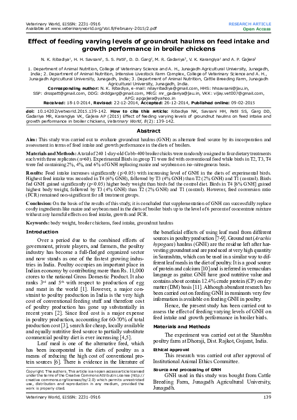 (PDF) Effect of feeding varying levels of groundnut haulms on feed ...