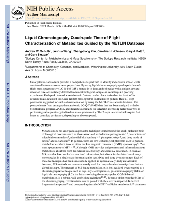 (PDF) Liquid chromatography quadrupole time-of-flight mass spectrometry characterization of ...